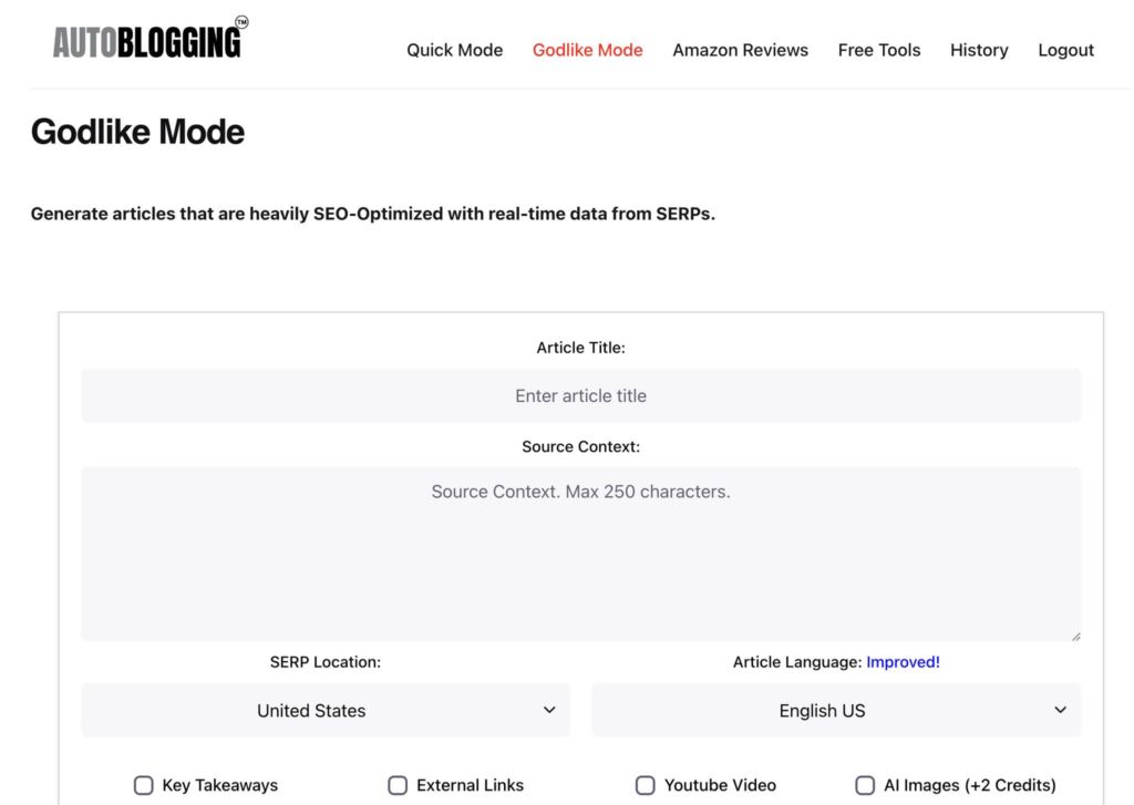 How to use Source Context in Godlike Mode - Autoblogging.ai